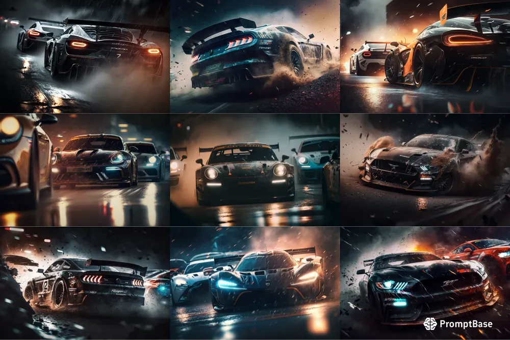 Dramatic Racing Shots Midjourney Prompt | PromptBase