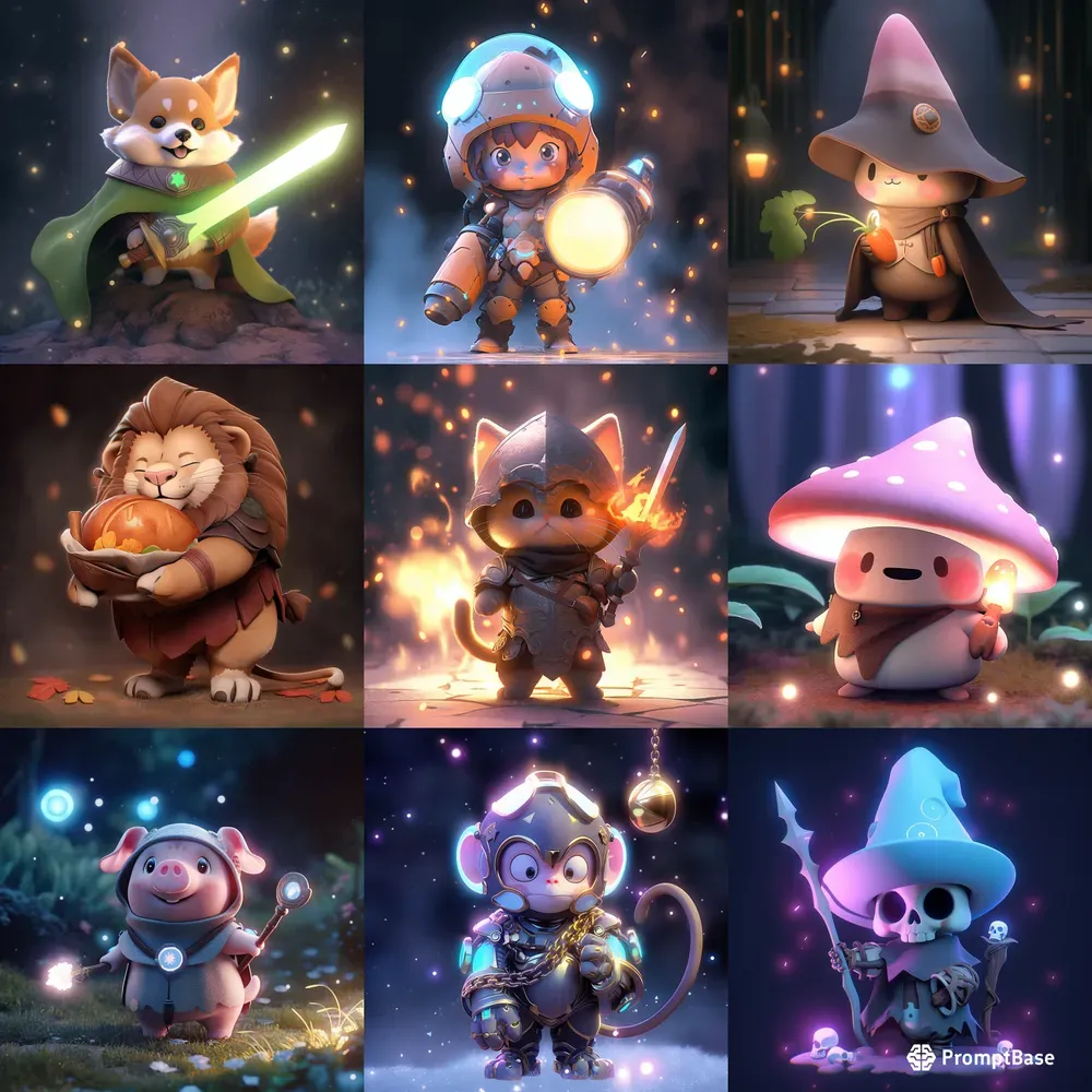 Various Magical Cute Characters Midjourney Prompt | PromptBase