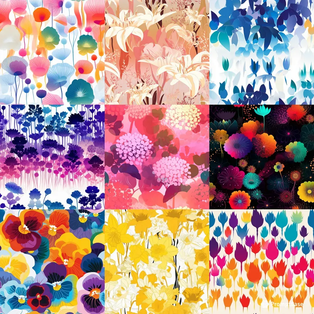 Scandi Gradient Florals Repeat Patterns Midjourney Prompt | PromptBase