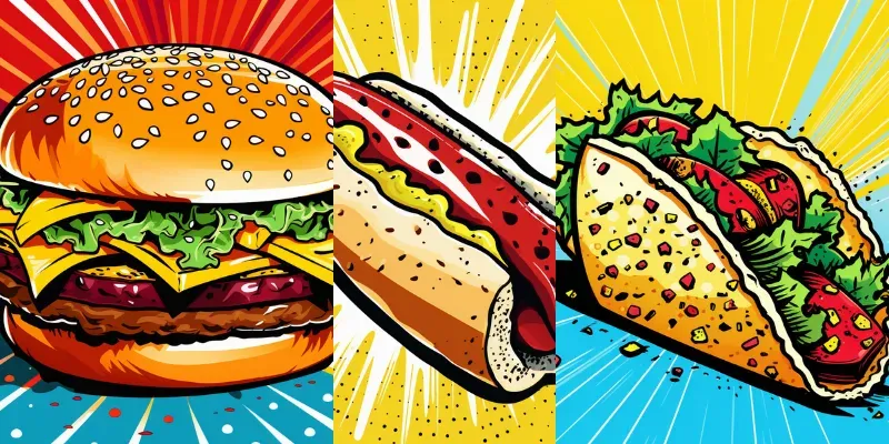 Comic Style Fast Foods Midjourney Prompt | PromptBase