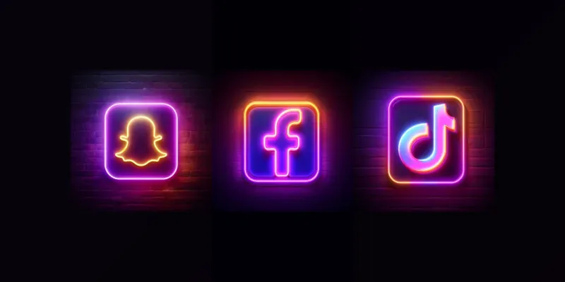 Neon Social Media Logos DALL·E Prompt | PromptBase