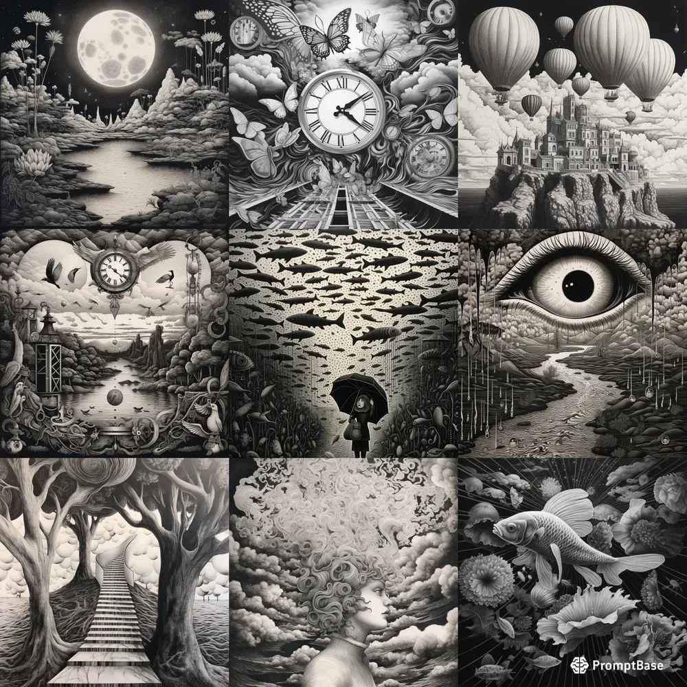 Surrealist Noir Drawings Midjourney Prompt | PromptBase