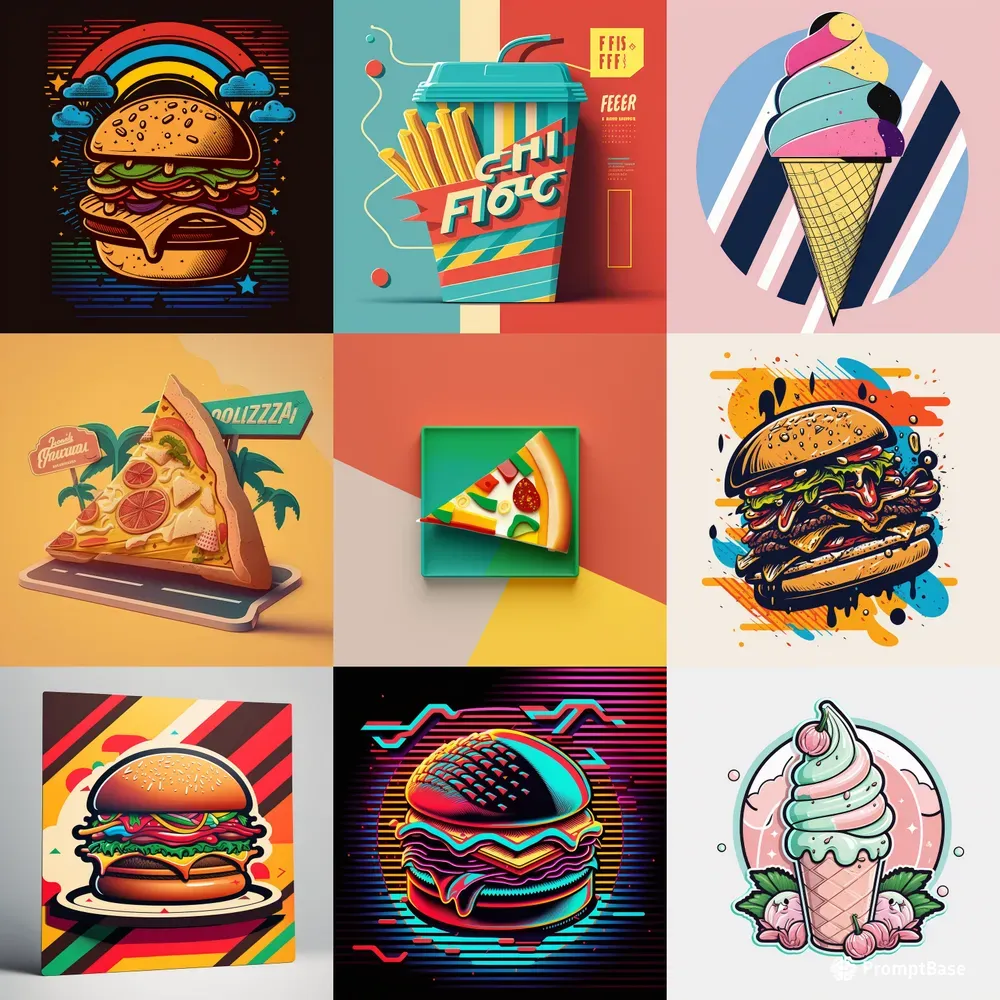 Retro Colored Food Visuals Midjourney Prompt | PromptBase