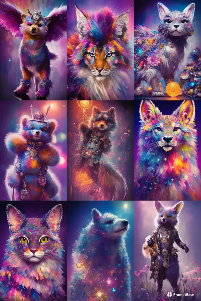 Cute Animals With Sequins And Gems Stable Diffusion Prompt | PromptBase