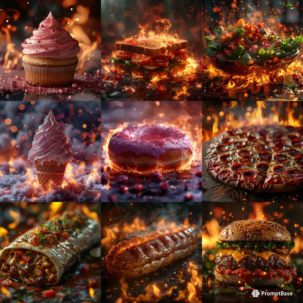 Food In Fiery Splendor Midjourney Prompt | PromptBase