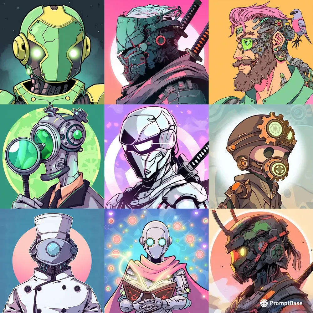 Robotic Doodle Hero Avatar Pfp NFT Art Midjourney Prompt | PromptBase