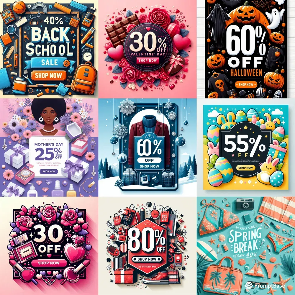 Discounts Promotional Banner Designs DALL·E Prompt | PromptBase