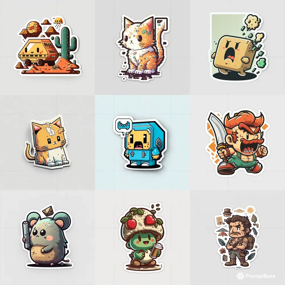Retro Gaming Pixel Stickers Midjourney Prompt | PromptBase