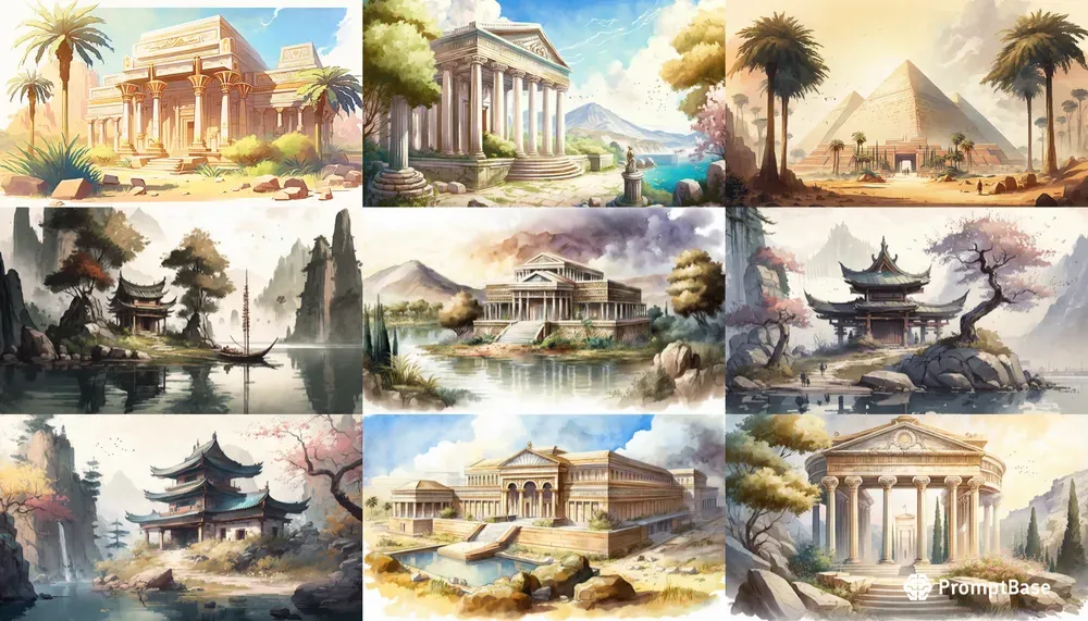 Watercolor Ancient Civilizations Midjourney Prompt | PromptBase