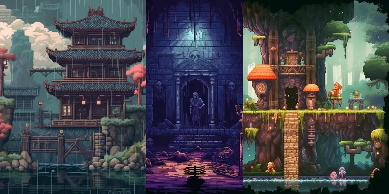 Pixel Art 2D Platformer Game Levels Midjourney Prompt | PromptBase