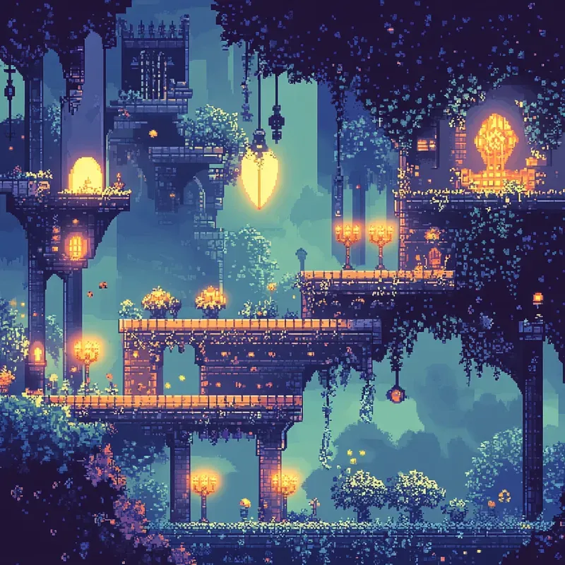 Pixel Art 2D Game Levels Midjourney Prompt | PromptBase
