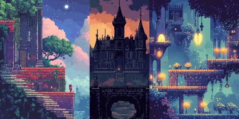 Pixel Art 2D Game Levels Midjourney Prompt | PromptBase