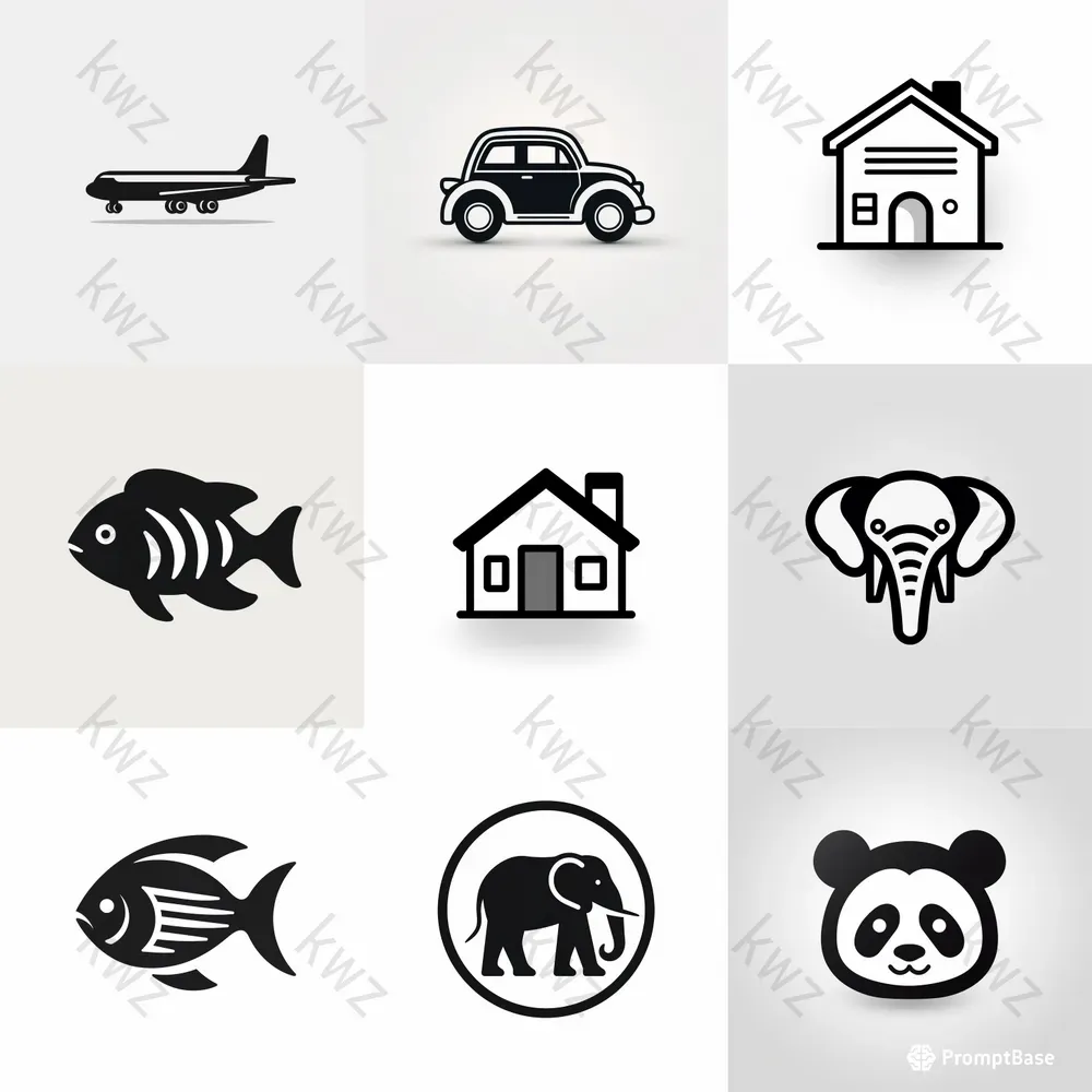 Simple Pictogram Logos In Black And White Midjourney Prompt | PromptBase