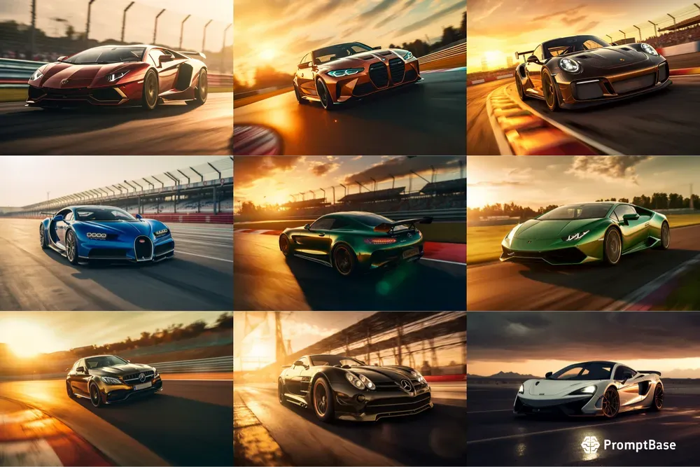 Realistic Car Photo Shoots On Tracks Midjourney Prompt | PromptBase