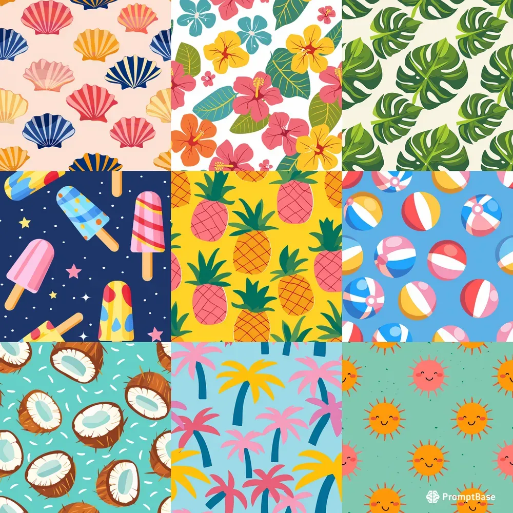 Summer Patterns Cartoon Vector Drawings Midjourney Prompt | PromptBase