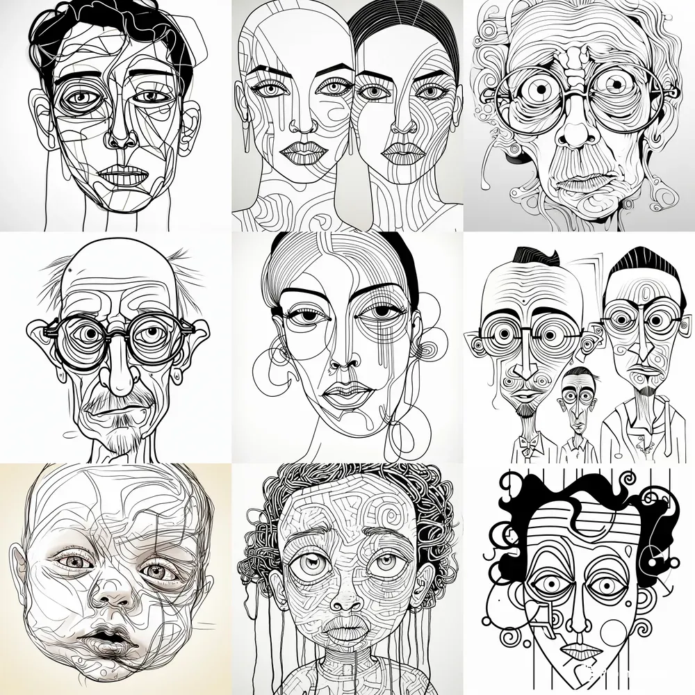 Simple Line Portrait Drawings Midjourney Prompt | PromptBase