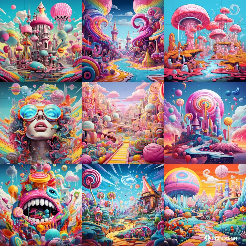 Psychedelic Candy Illustrations Midjourney Prompt | PromptBase