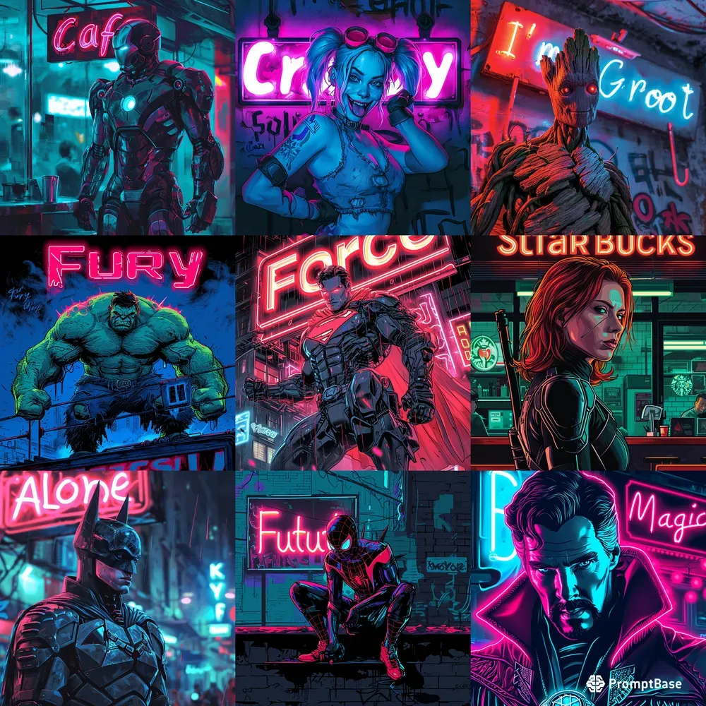 Neon Cyber Comics Midjourney Prompt | PromptBase