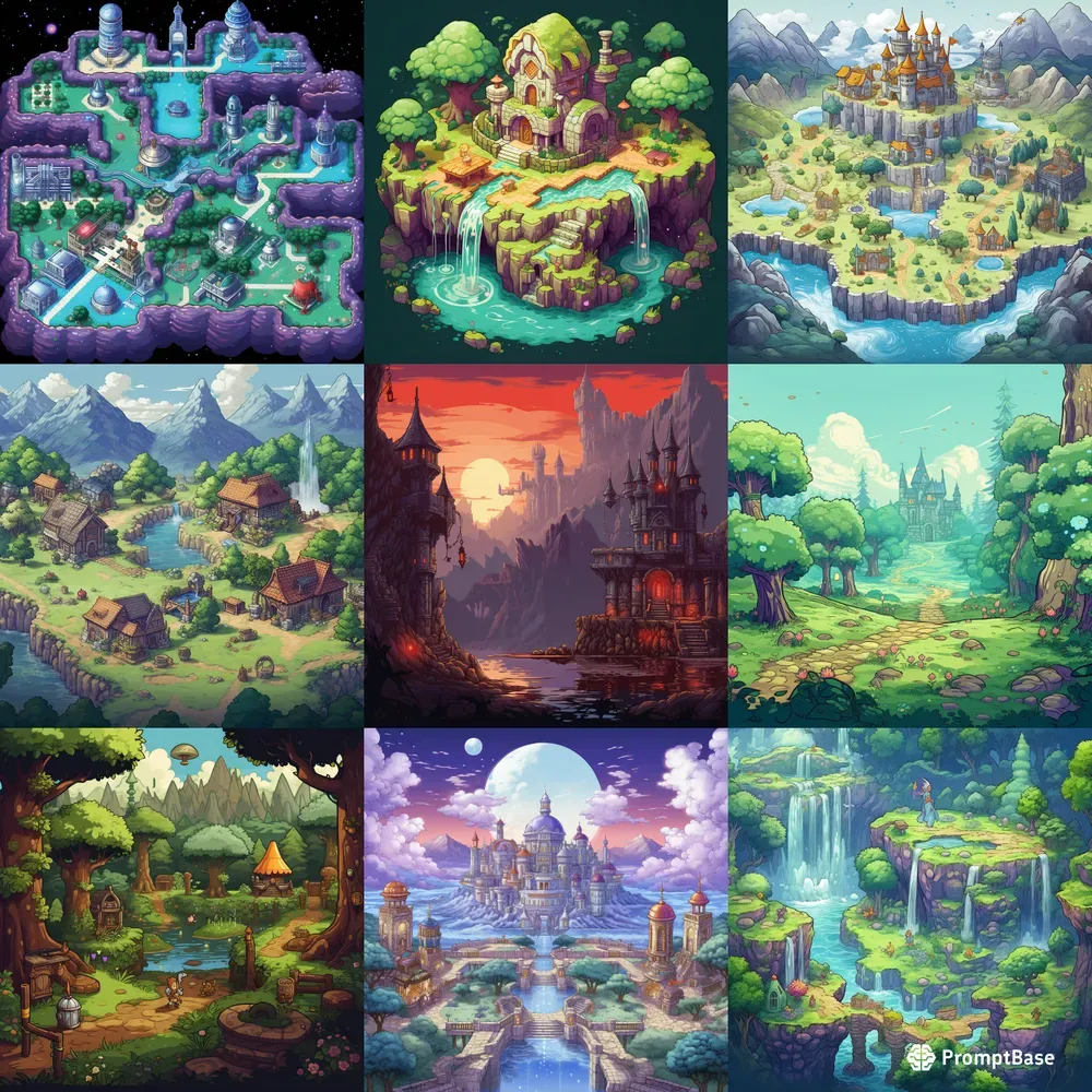 RPG Retro Gaming Inspired Backgrounds Midjourney Prompt | PromptBase