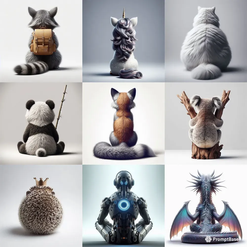 Moments Of Animals Sitting Backwards DALL·E Prompt | PromptBase