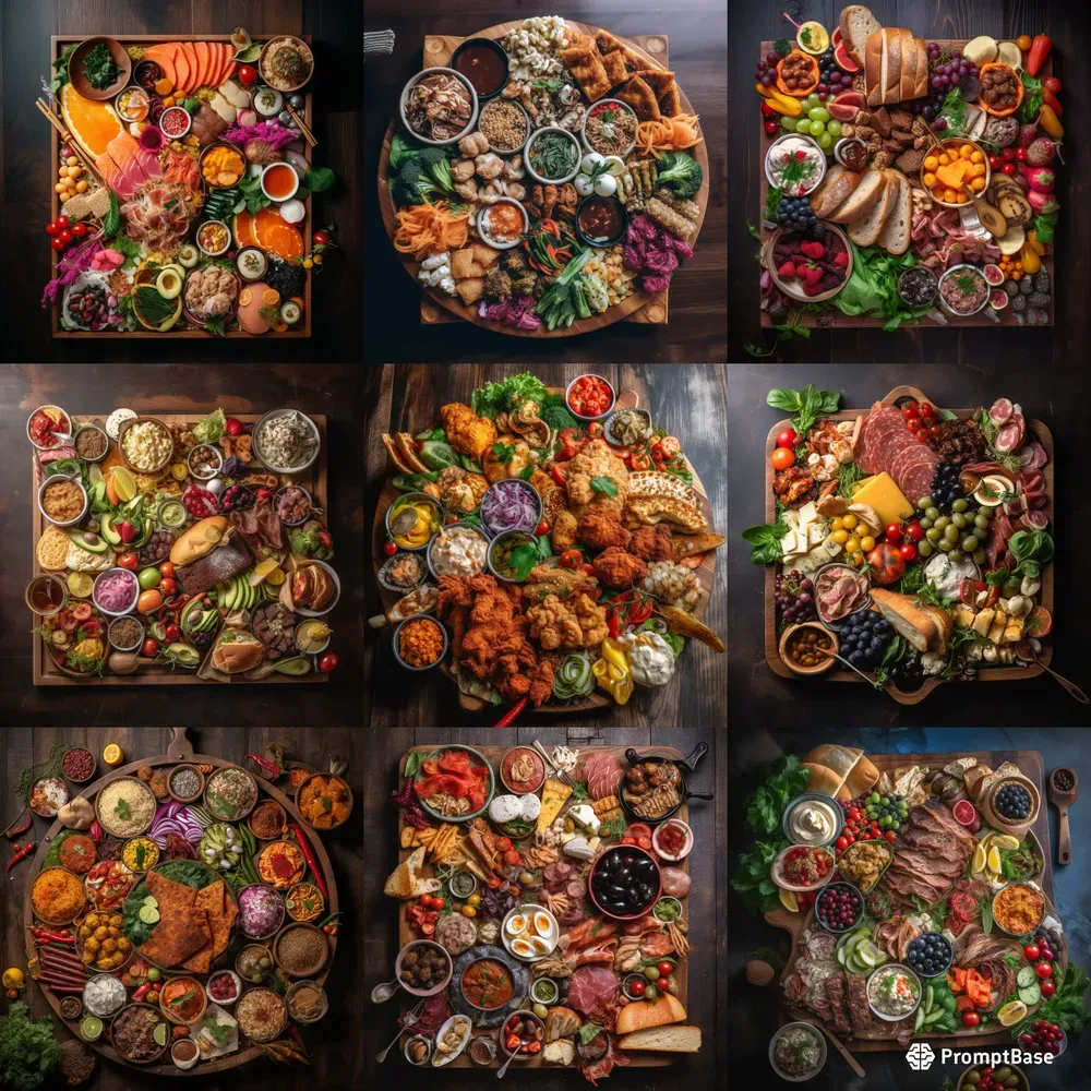 Cuisine Inspired Food Platters Midjourney Prompt | PromptBase