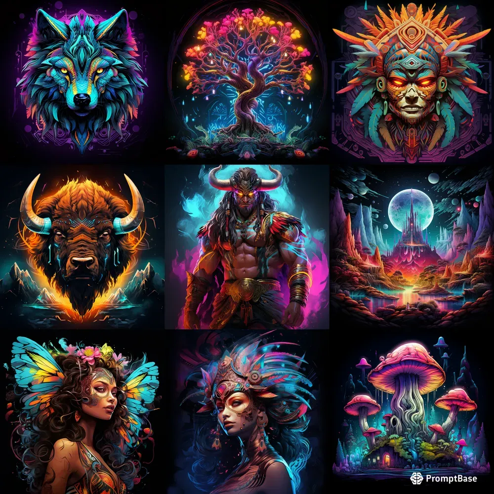 Magical Ancient Tribe Neon Own Style Midjourney Prompt | PromptBase