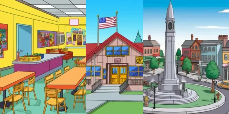 Simpsons Springfield Style Backgrounds Midjourney Prompt | PromptBase