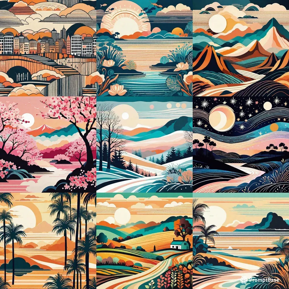 Batik Landscape Illustrations Stable Diffusion Prompt | PromptBase