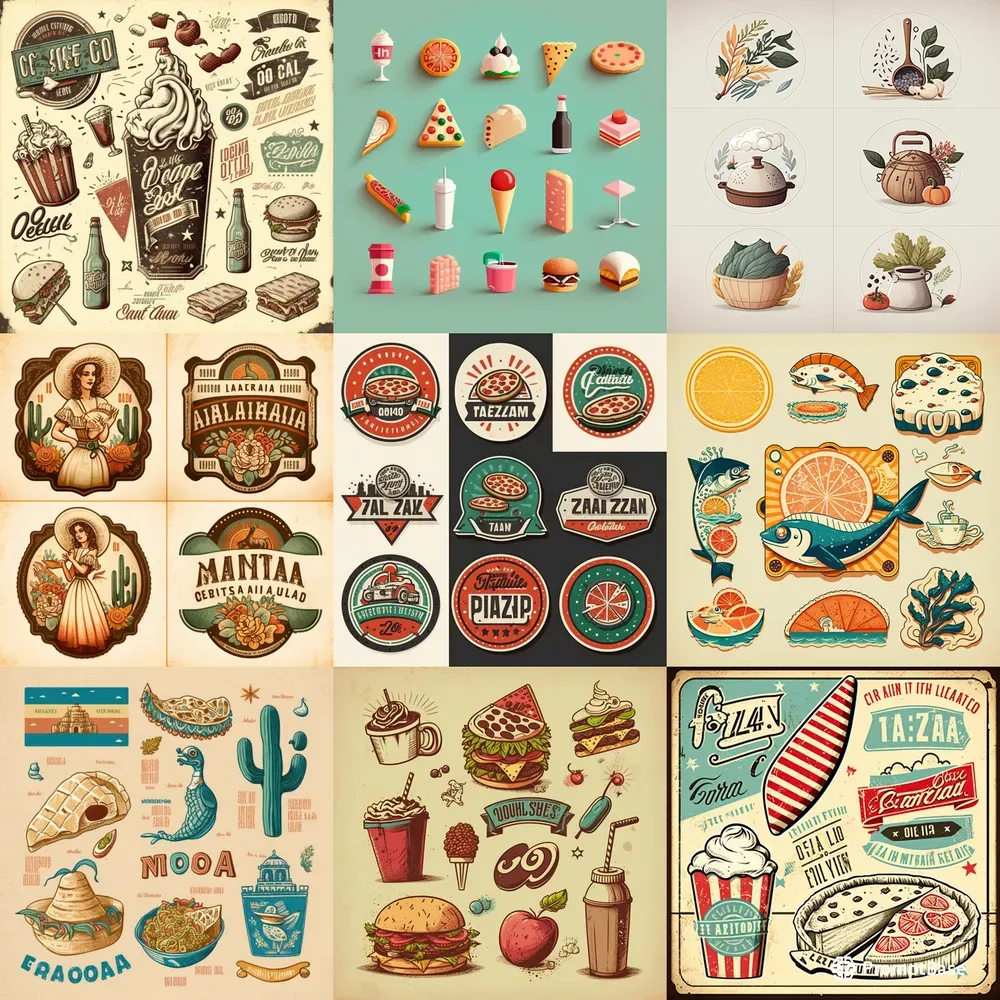 Retro Food Sticker Collections Midjourney Prompt | PromptBase