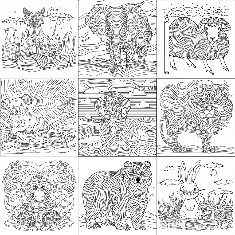 Line Animal Coloring Book Pages Midjourney Prompt | PromptBase