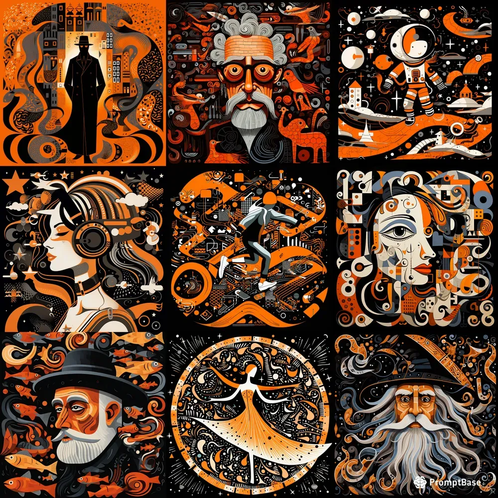 Escher And Miro Silly Fusion Art Midjourney Prompt | PromptBase