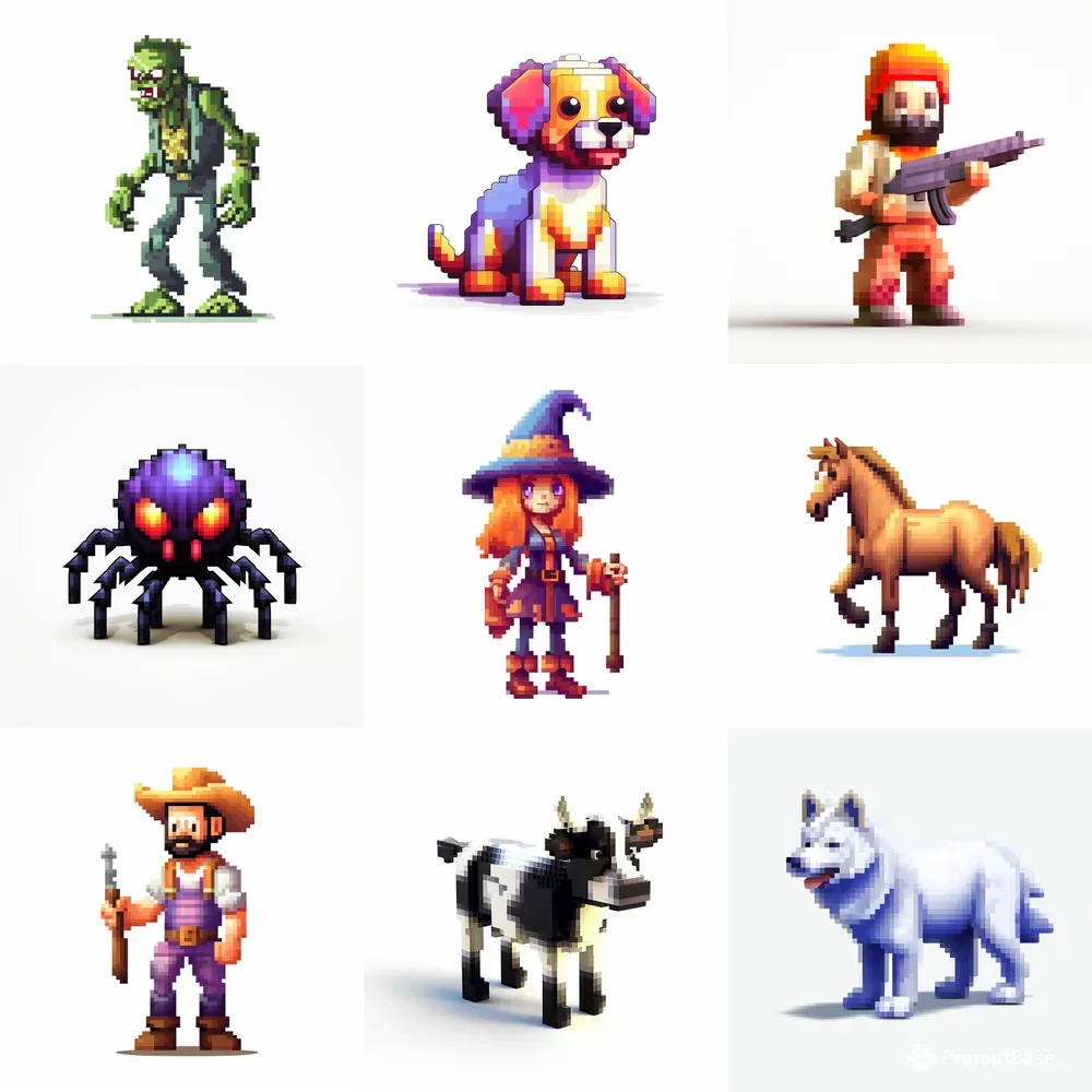 2D Pixelated Character Midjourney Prompt | PromptBase