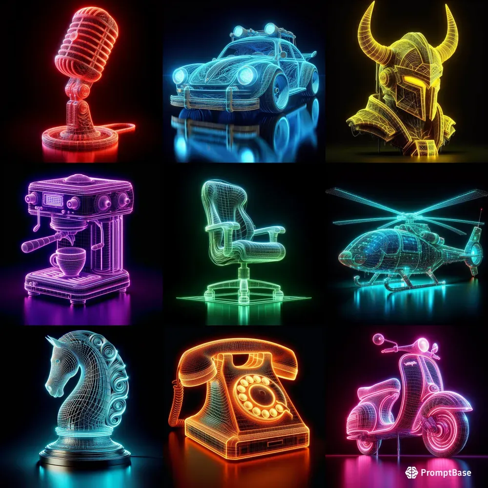 Neon Light Objects DALL·E Prompt | PromptBase