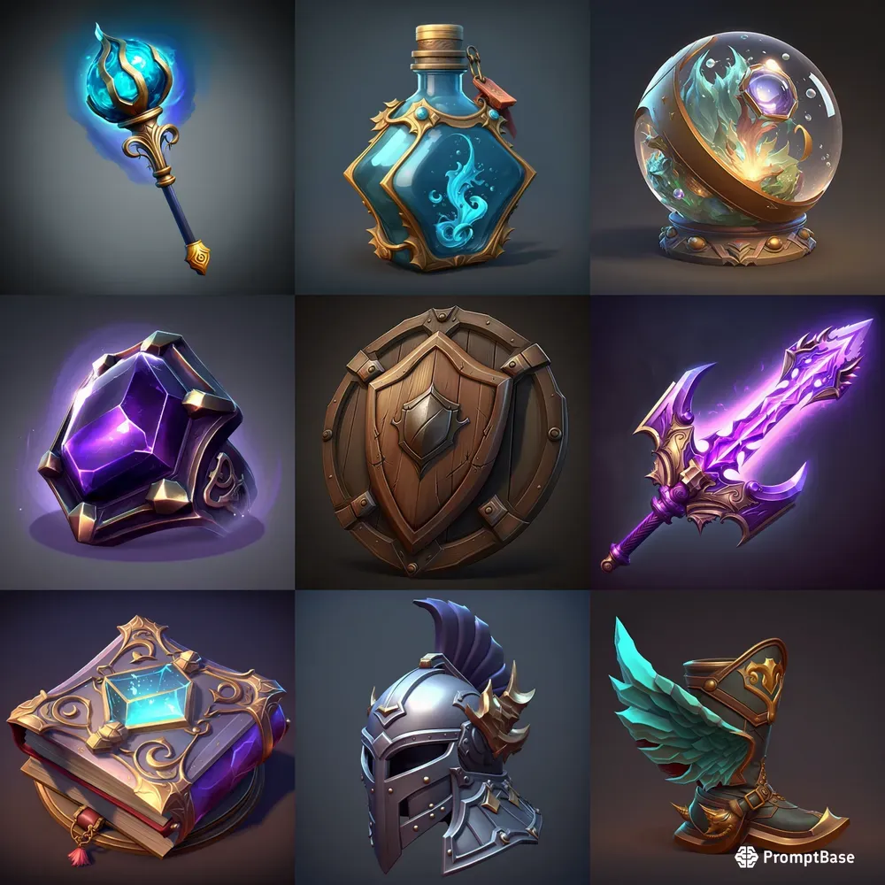 RPG Game Item Icons Midjourney Prompt | PromptBase