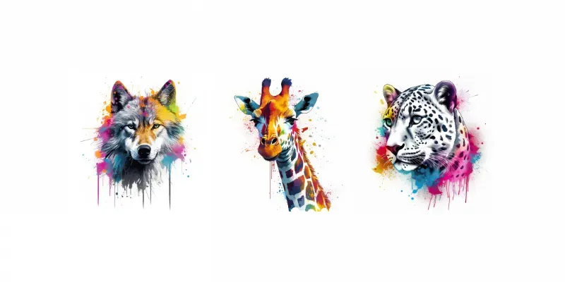 Simple Paint Splatter Animal Designs Midjourney Prompt | PromptBase