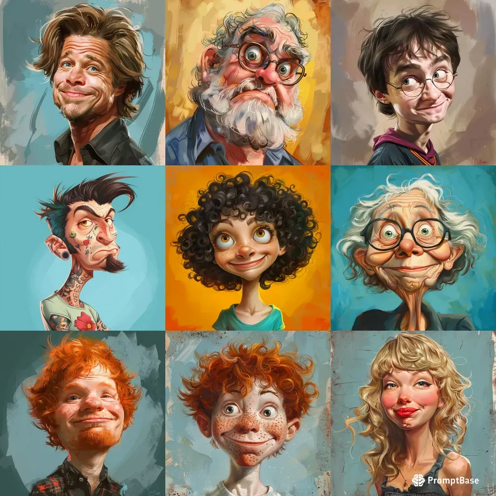 Humorous Caricature Portrait Cartoons Midjourney Prompt | PromptBase