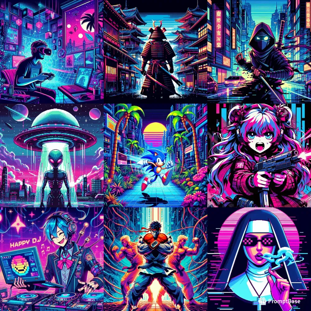 Pixelated Glitchy Vaporwave Games DALL·E Prompt | PromptBase