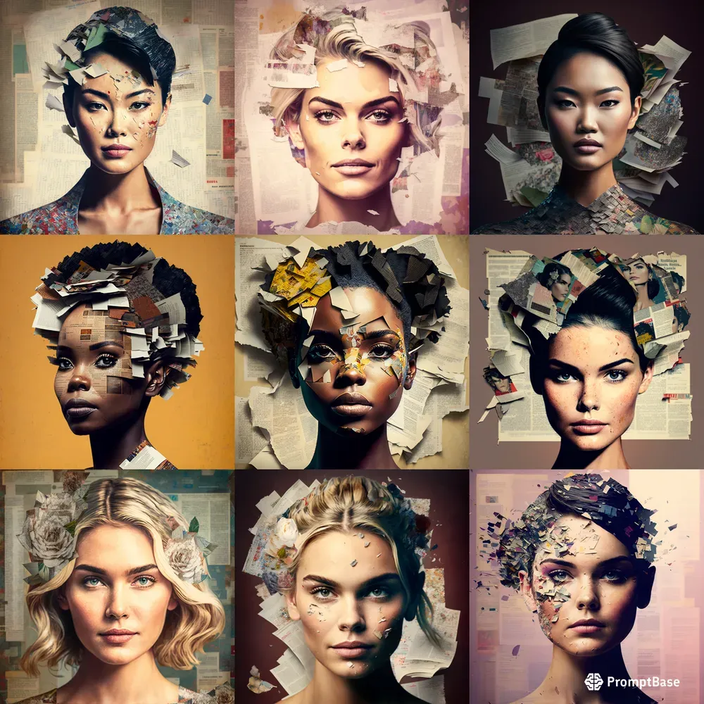 Vintage Glamour Collage Potraits Midjourney Prompt | PromptBase