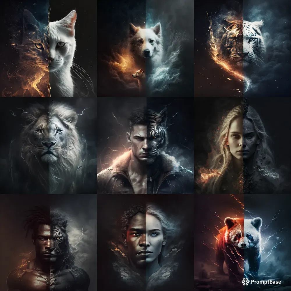 Interconnected Art Splits Midjourney Prompt | PromptBase