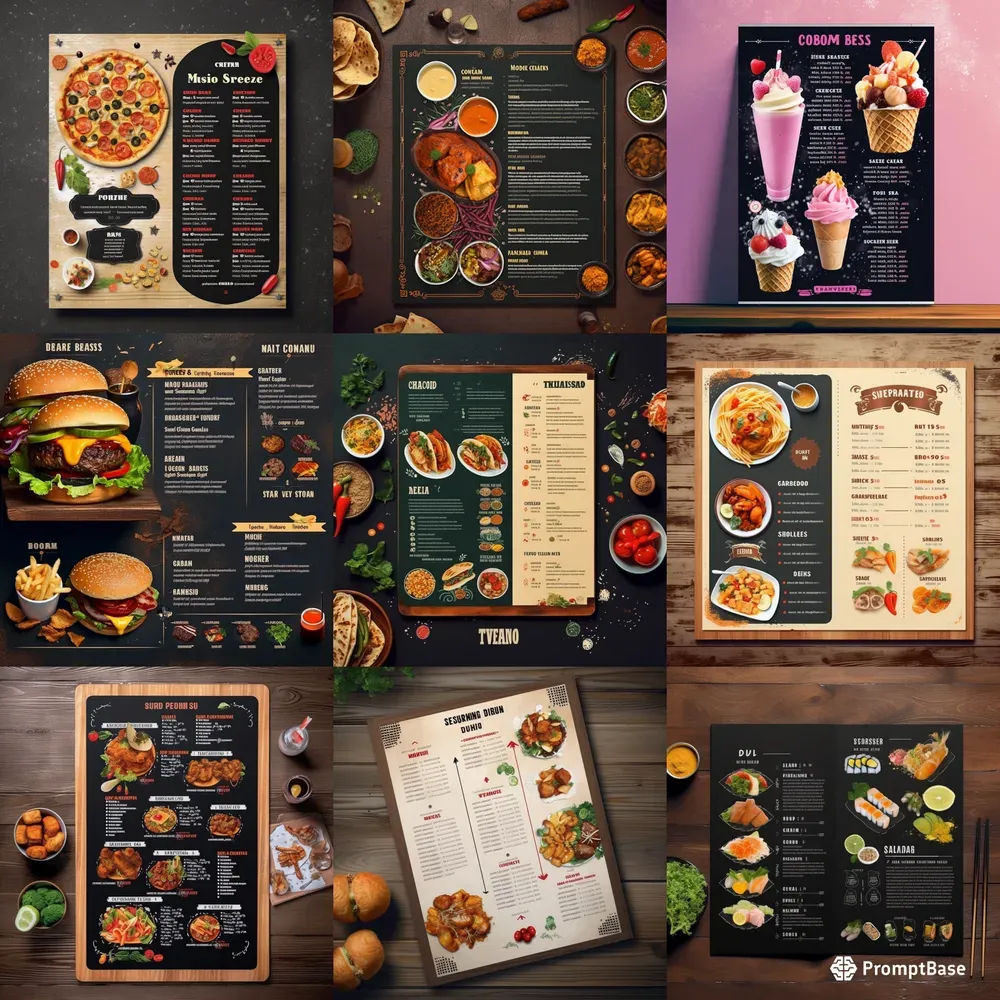 Realistic Menus Design Midjourney Prompt | PromptBase
