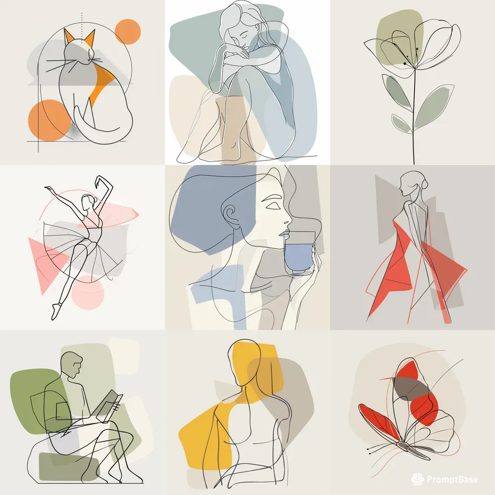 Simple Vector Line Art Drawings Midjourney Prompt | PromptBase