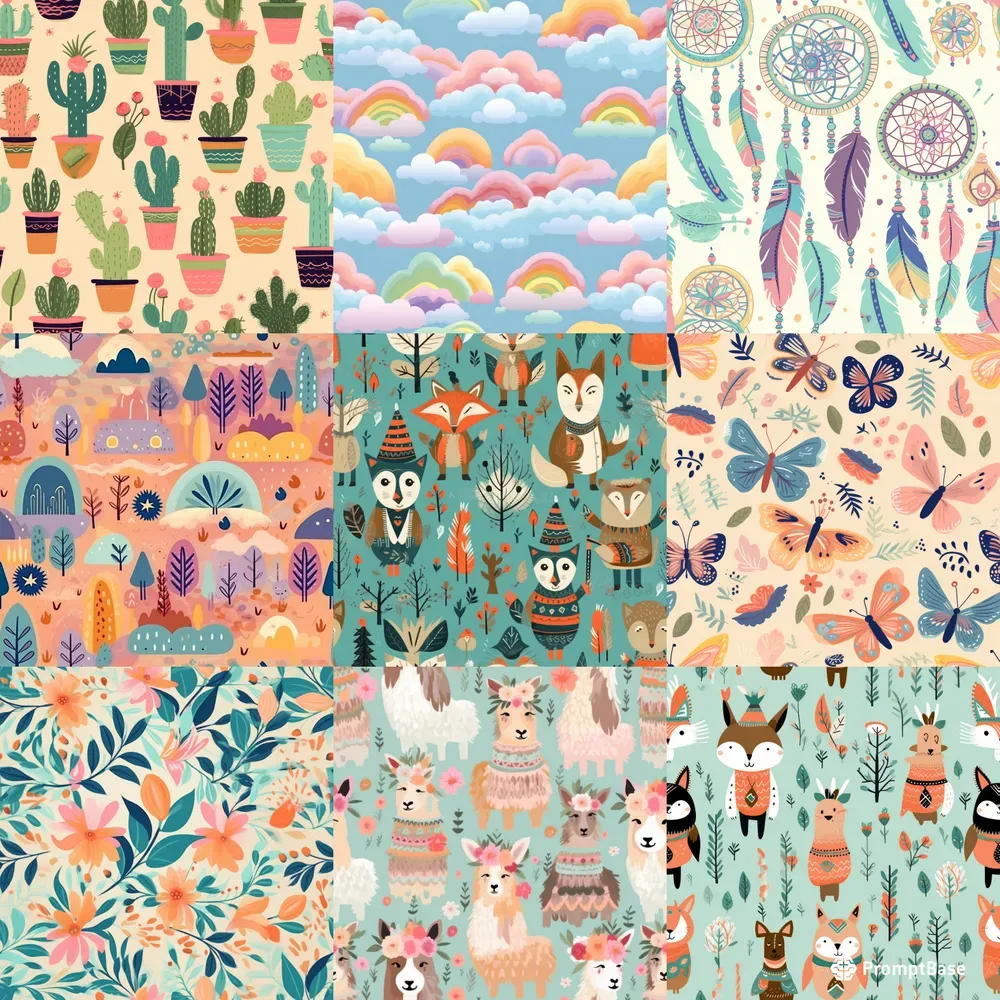 Cartoon Boho Pattern Tiles Midjourney Prompt | PromptBase