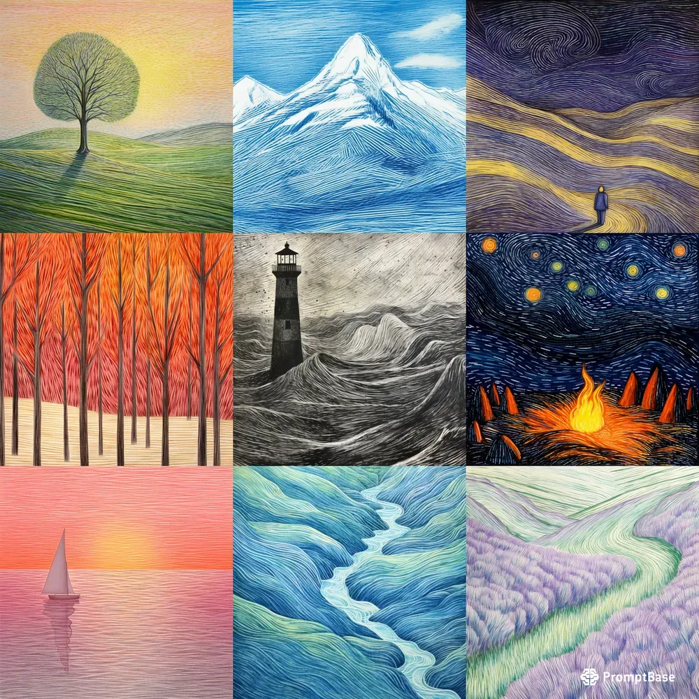 Expressive Line Art Of Nature Midjourney Prompt | PromptBase