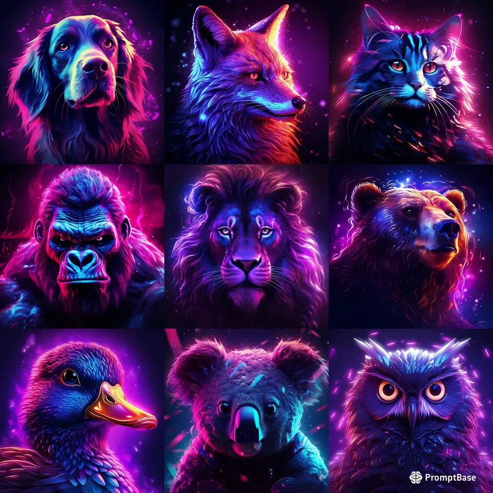 Animal Synthwave Neon Portraits Glow Artworks Midjourney Prompt ...