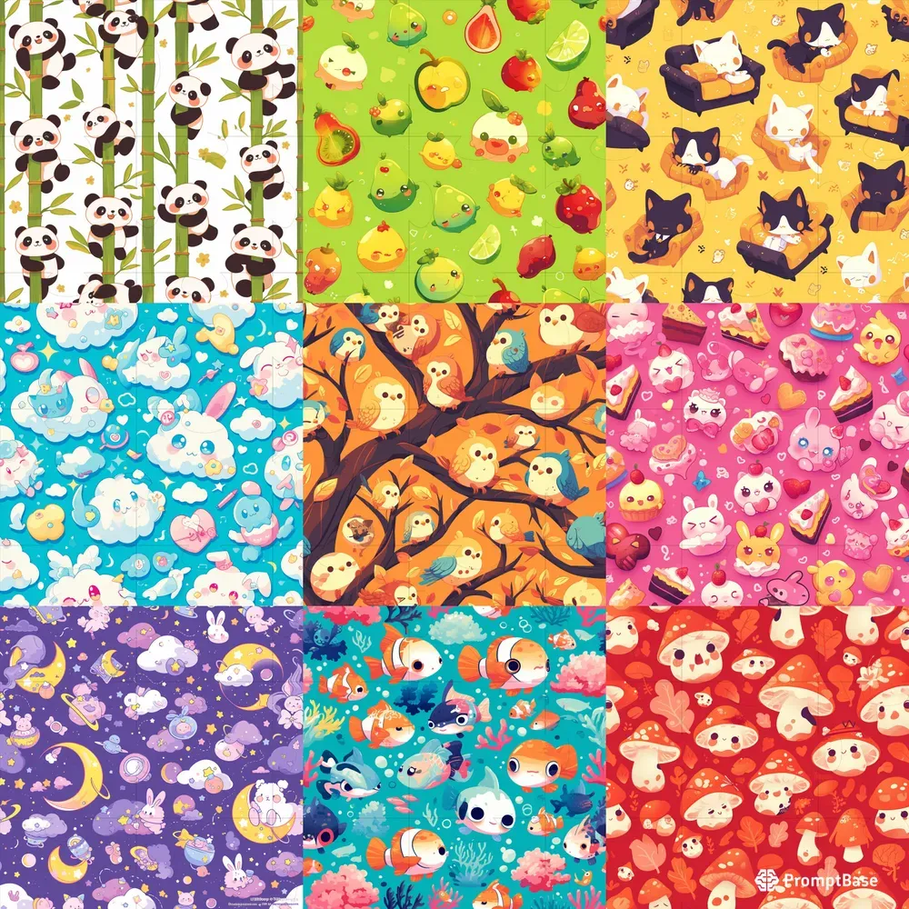 Niji Kawaii Characters Seamless Patterns Midjourney Prompt | PromptBase