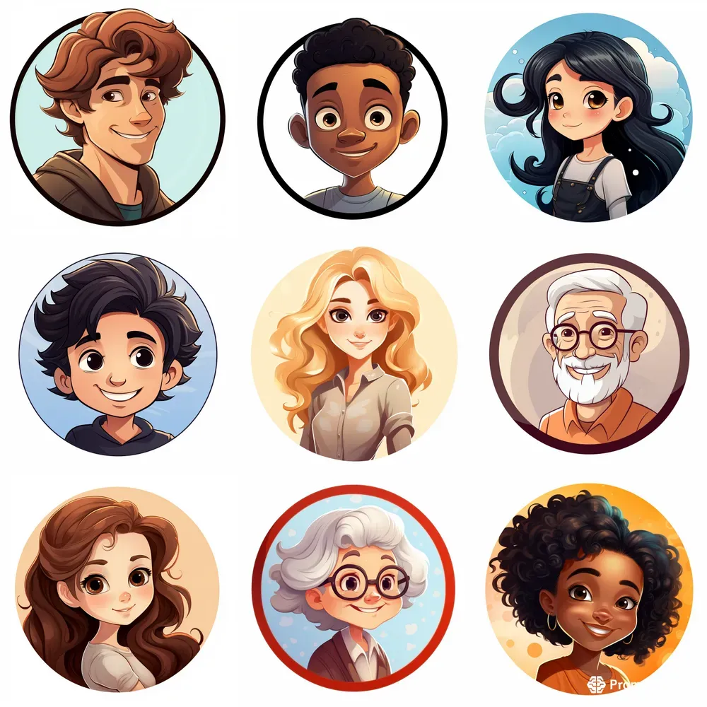 Cartoon Profile Pictures Circular Avatars Midjourney Prompt | PromptBase