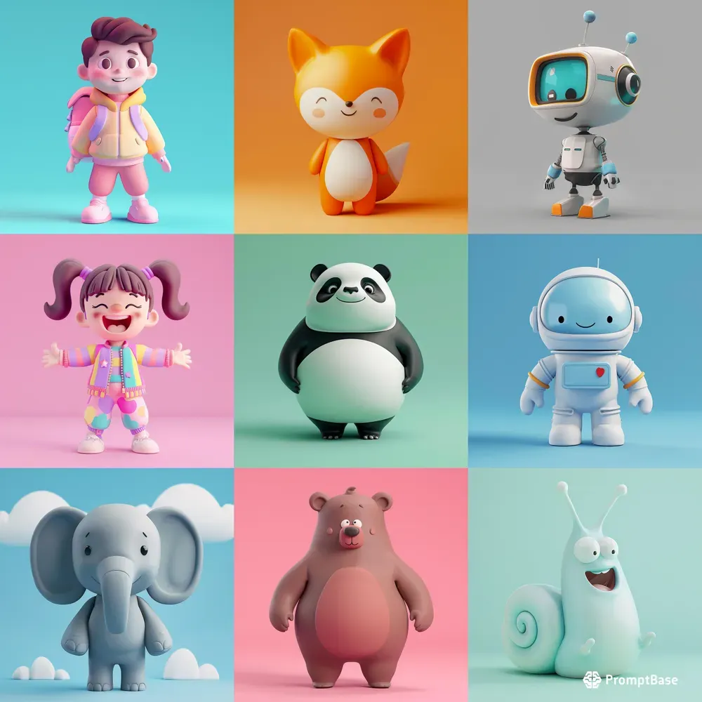 Cute 3D Whimsical Characters Midjourney Prompt | PromptBase