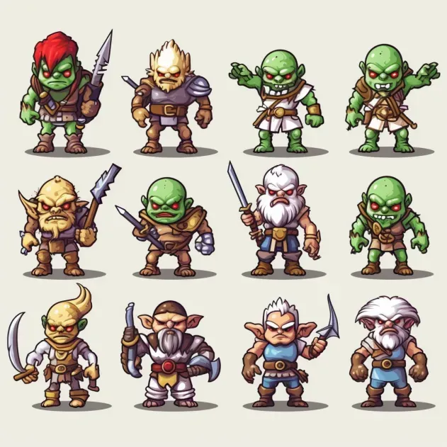 2D Game Characters Sets Midjourney Prompt | PromptBase