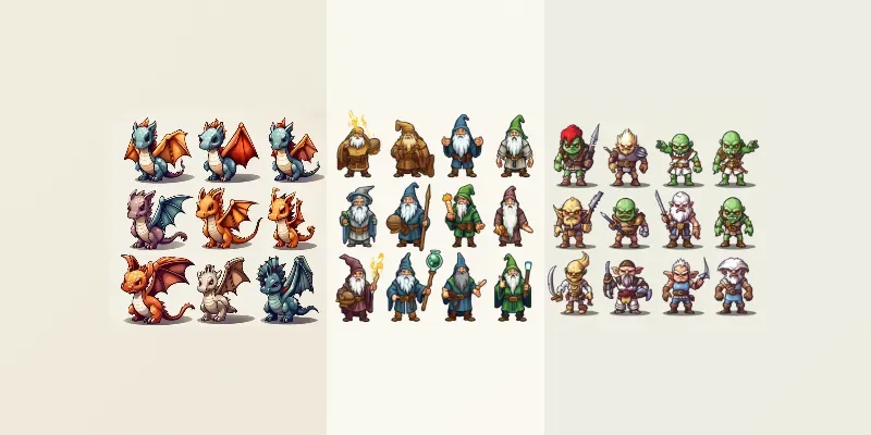 2D Game Characters Sets Midjourney Prompt | PromptBase