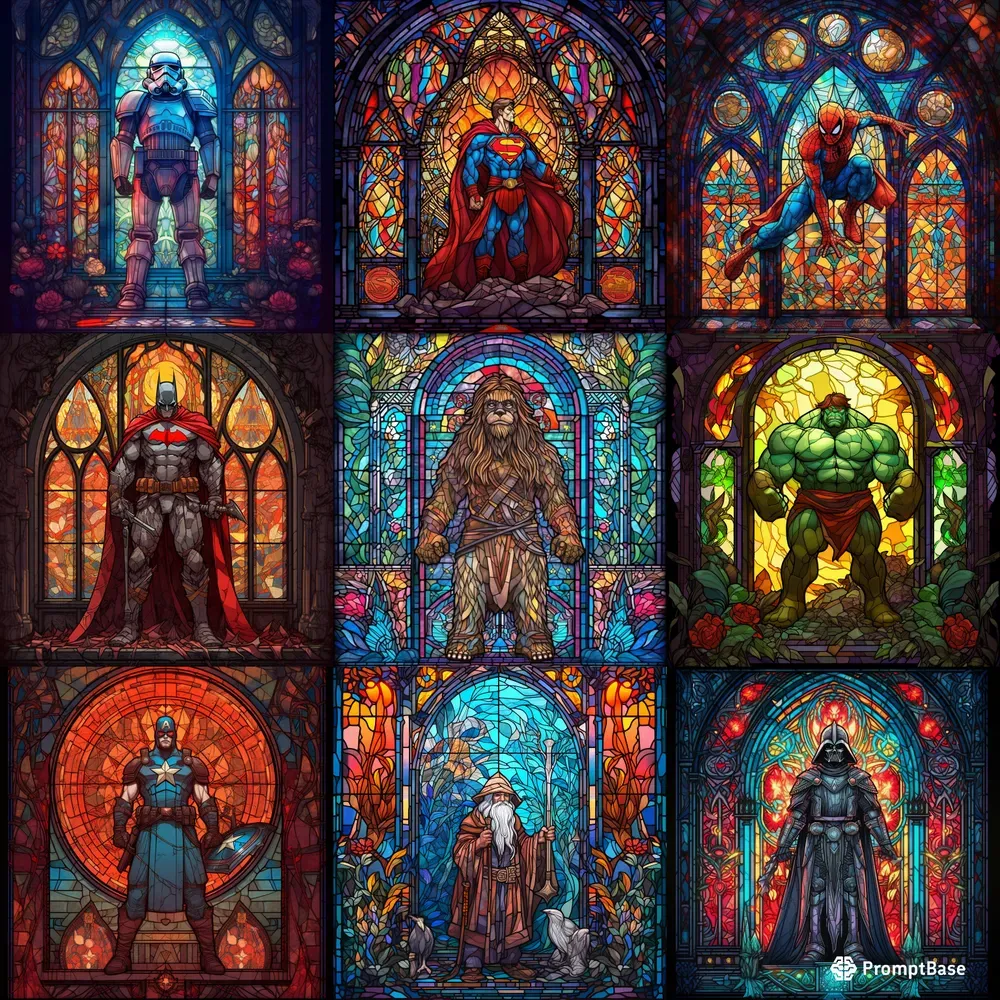 Stained Glass Characters Midjourney Prompt | PromptBase